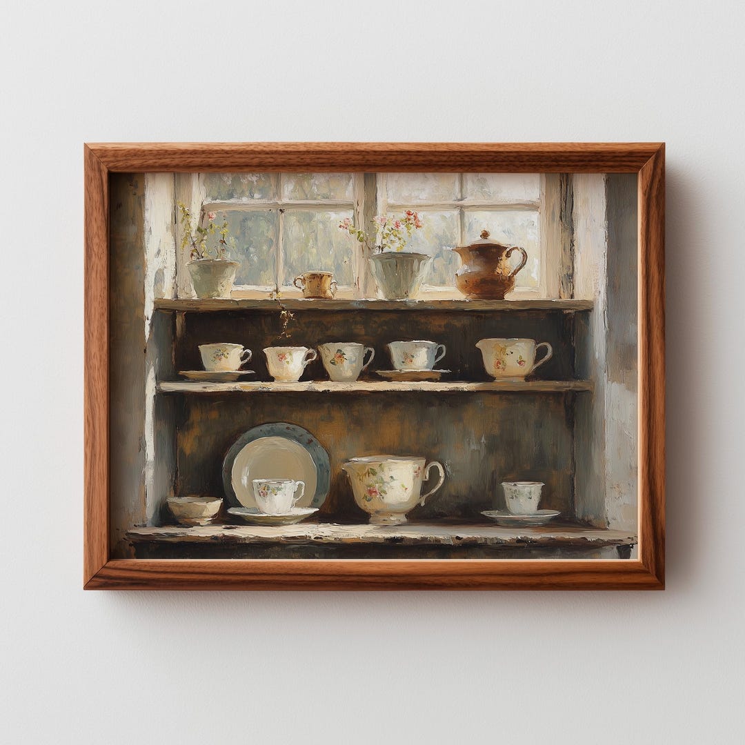 Vintage Tea Set Printable Wall Art - Classic China Teacups & Teapot ...
