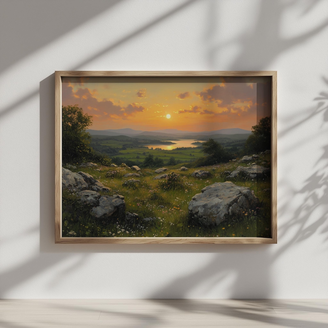 Rustic Sunlit Irish Pastoral Landscape - Cozy Cottagecore Painting ...
