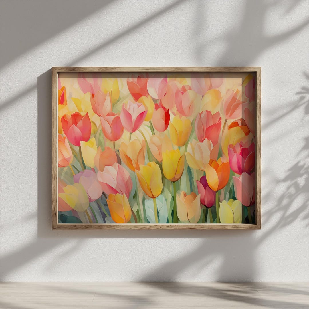 Spring Dutch Tulip Field Printable - Bright Floral Wall Art, Soft ...