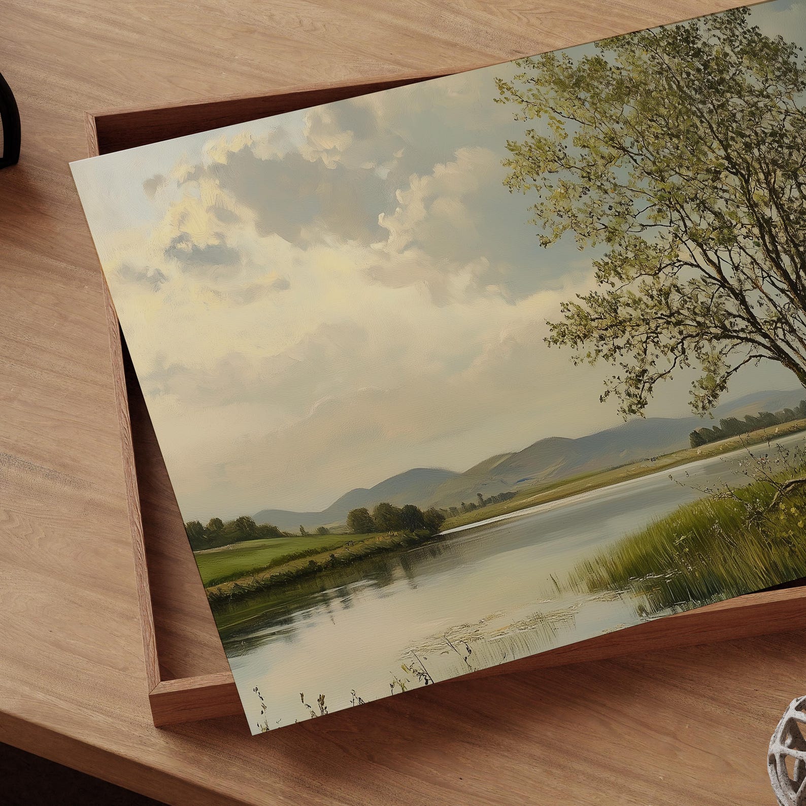 Printable Riverside Spring Landscape - Serene Solitary Tree ...