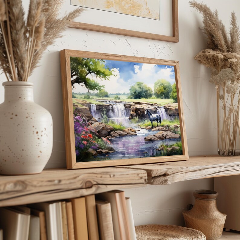 Cottagecore Waterfall & Horse Printable - Tranquil Fairytale Scene ...