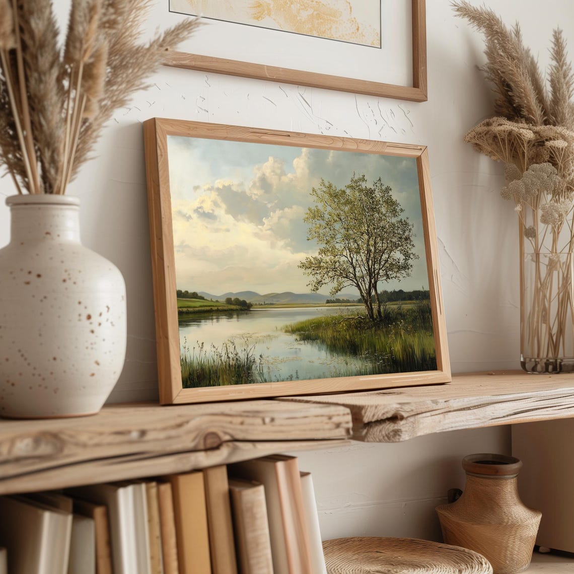 Printable Riverside Spring Landscape - Serene Solitary Tree ...