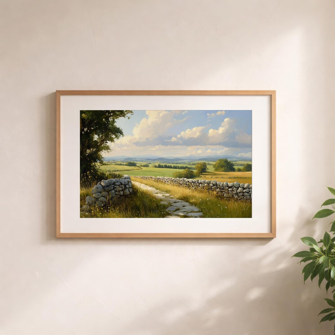 Irish Stone Wall Summer Landscape - Rustic Cottagecore Art, Printable ...