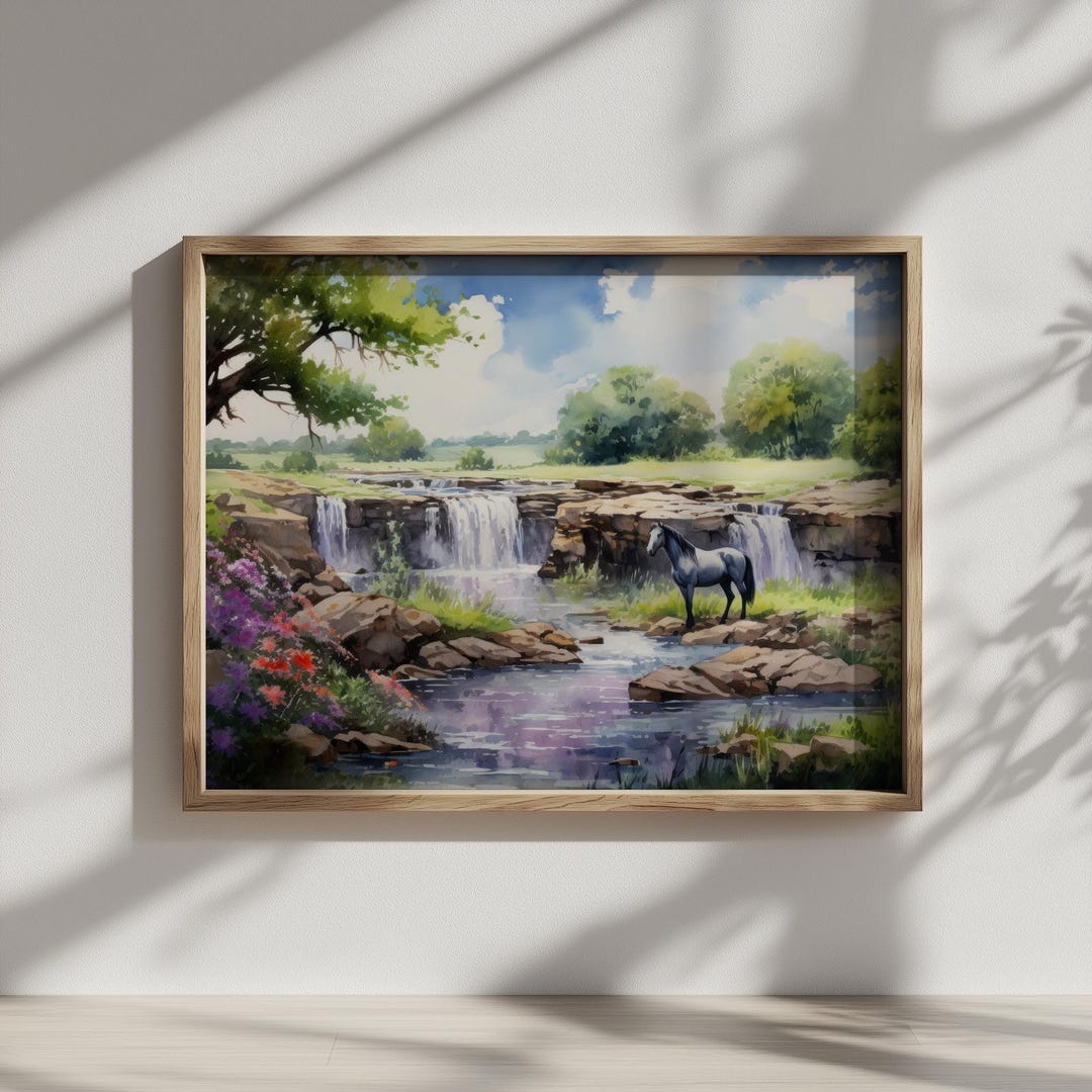 Cottagecore Waterfall & Horse Printable - Tranquil Fairytale Scene ...