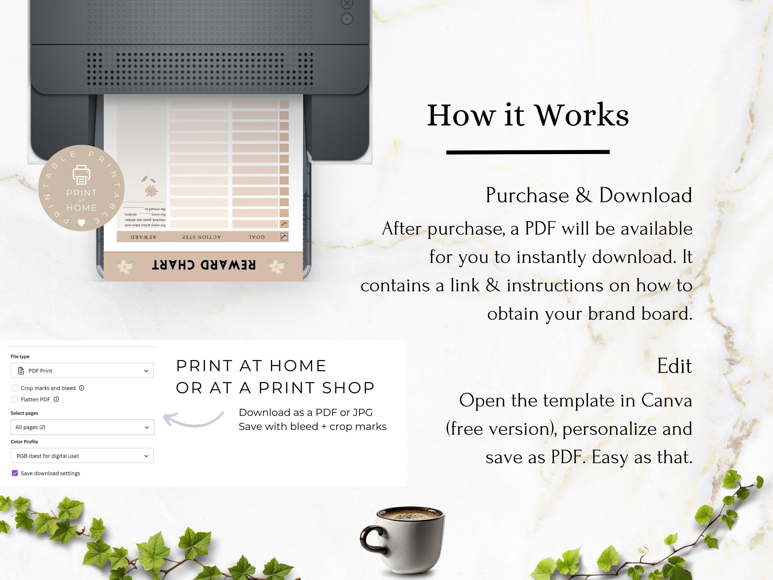 Adult Reward Chart Editable Canva Template Responsibility Tracker ...