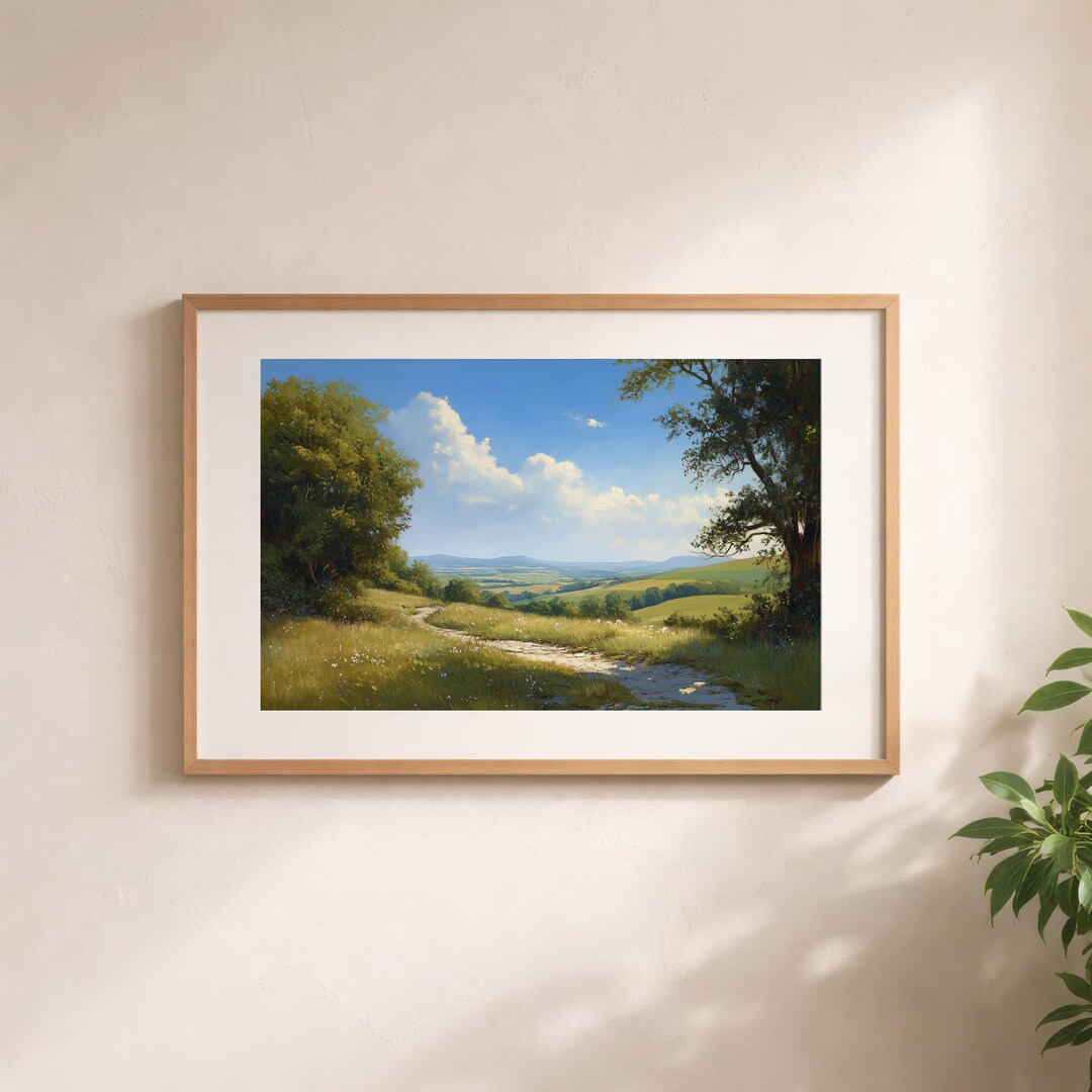 Rustic Summer Landscape Painting, Sunlit Irish Pasture Scene ...