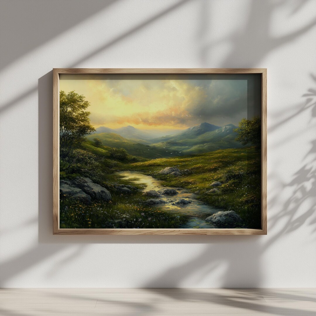Rustic Irish Pastoral Landscape Art - Serene Solstice Scene With Golden ...