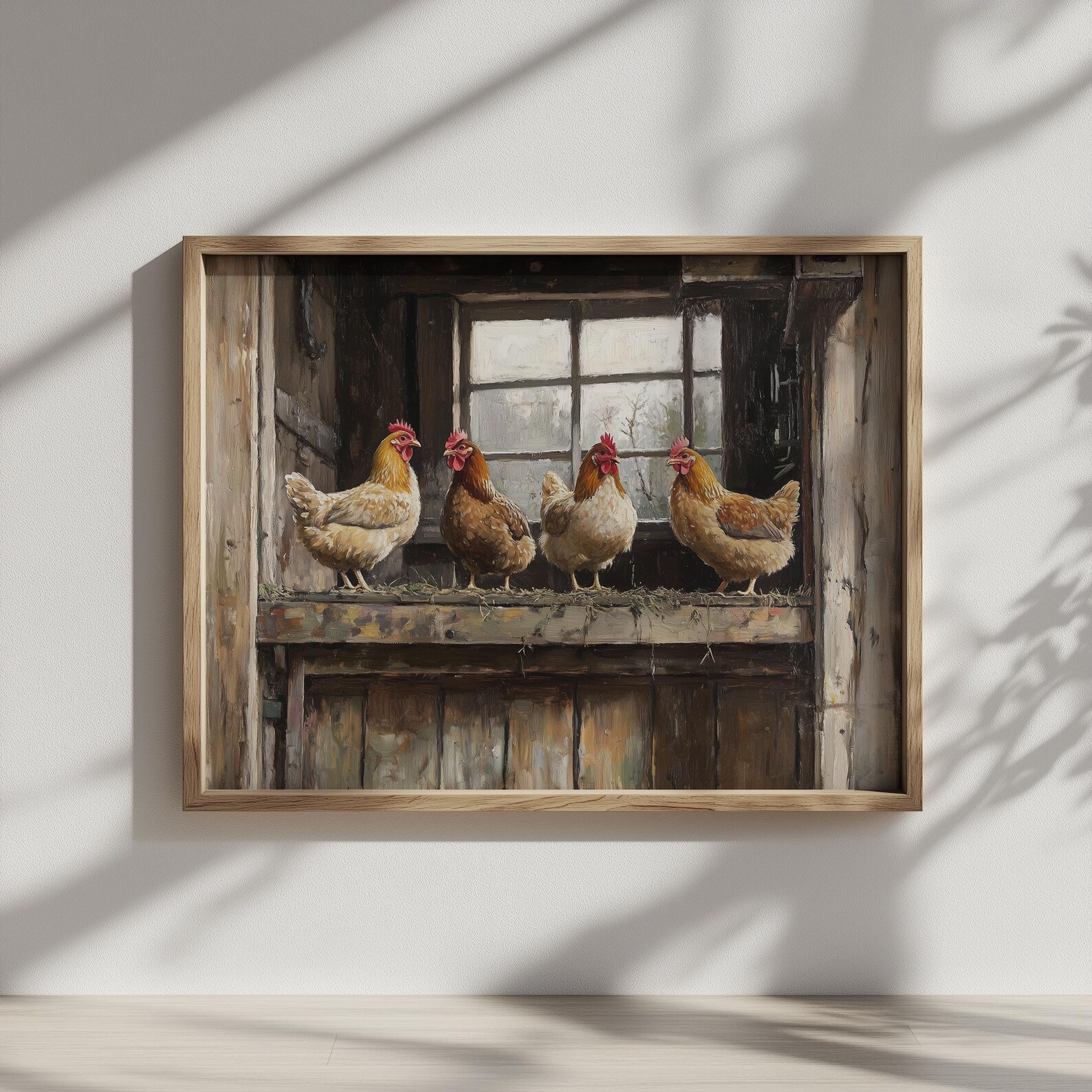 Vintage Farmhouse Roost of Hens - Rustic Cozy Chicken Scene ...