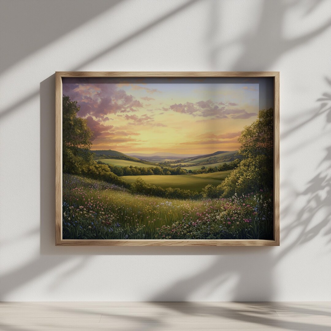 Celtic Countryside Sunset Printable, Rustic Irish Landscape Art ...