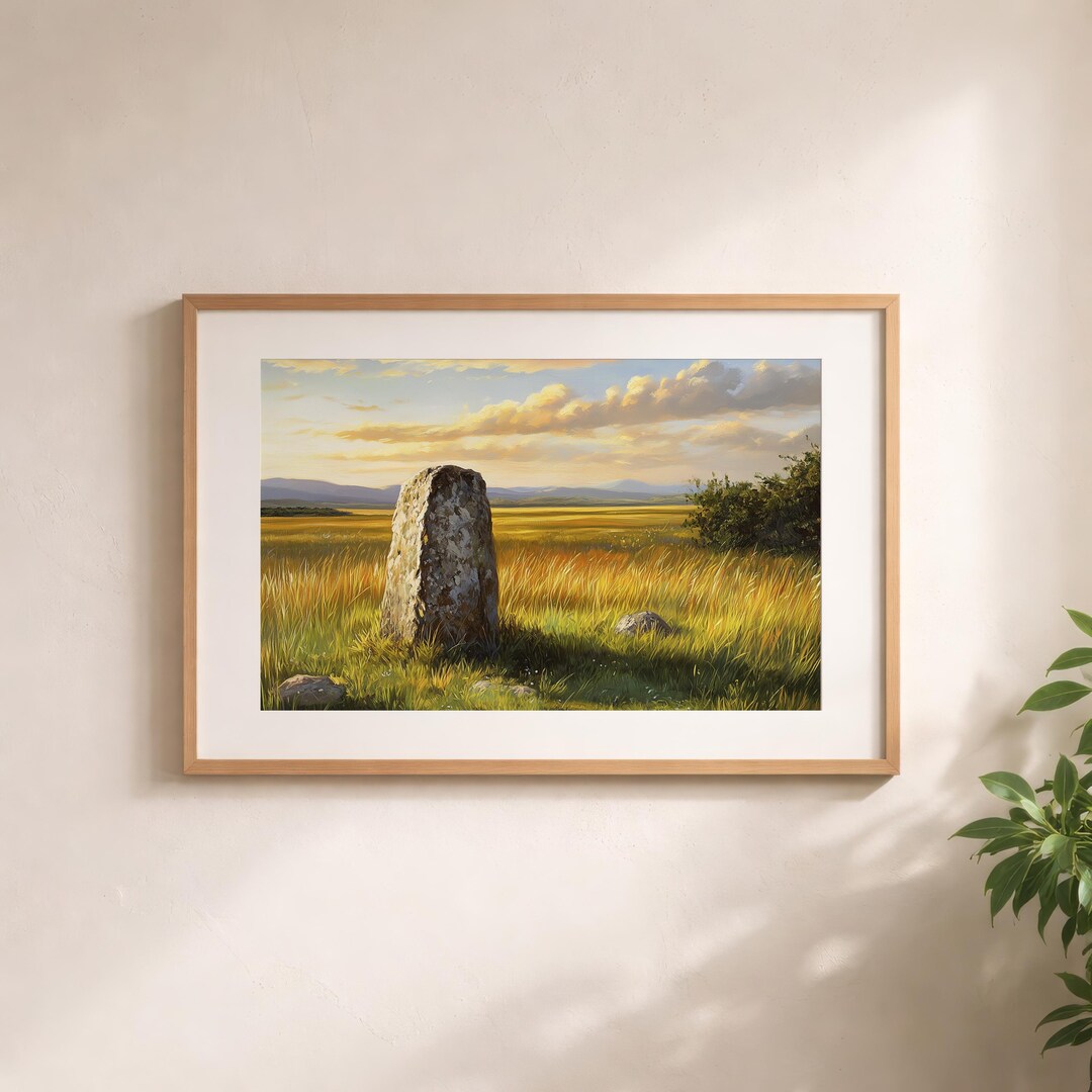 Rustic Celtic Standing Stone in Summer Pasture - Tranquil Countryside ...