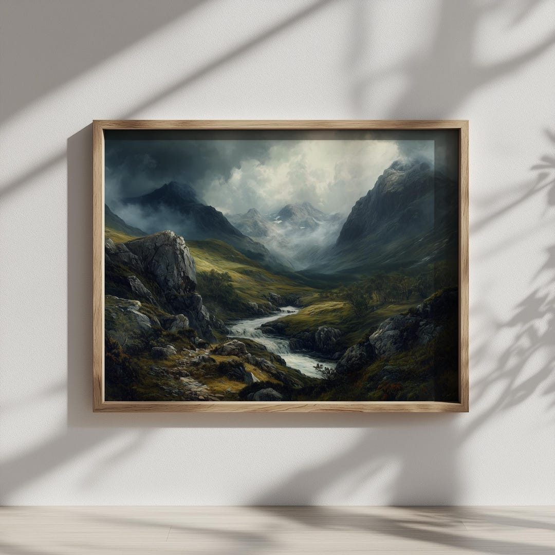 Moody Scottish Valley With Winding River - Atmospheric Landscape ...