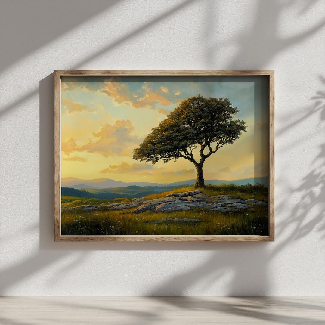 Rustic Irish Tree Landscape Printable - Serene Summer Solstice Pastoral ...