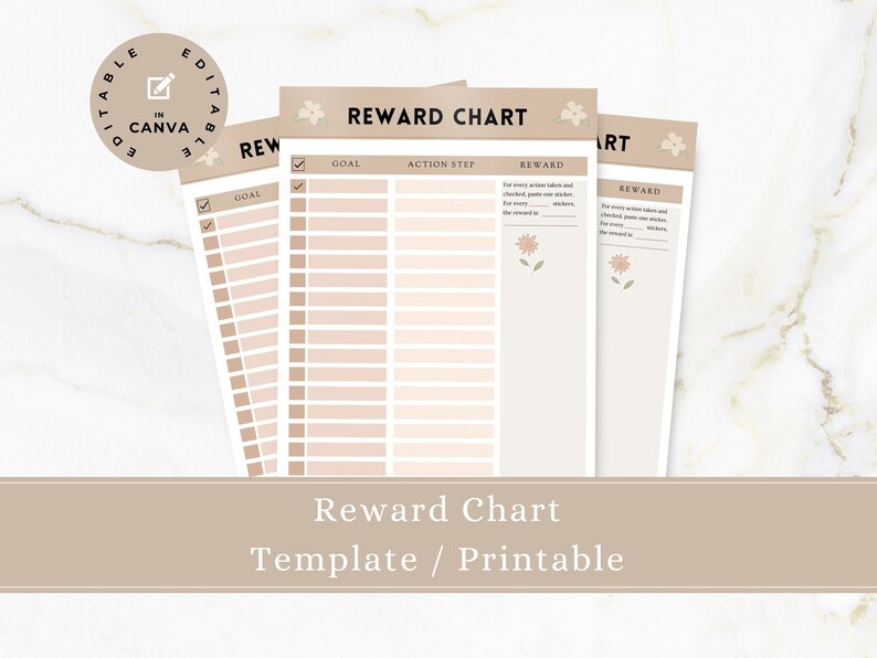 Adult Reward Chart Editable Canva Template Responsibility Tracker ...