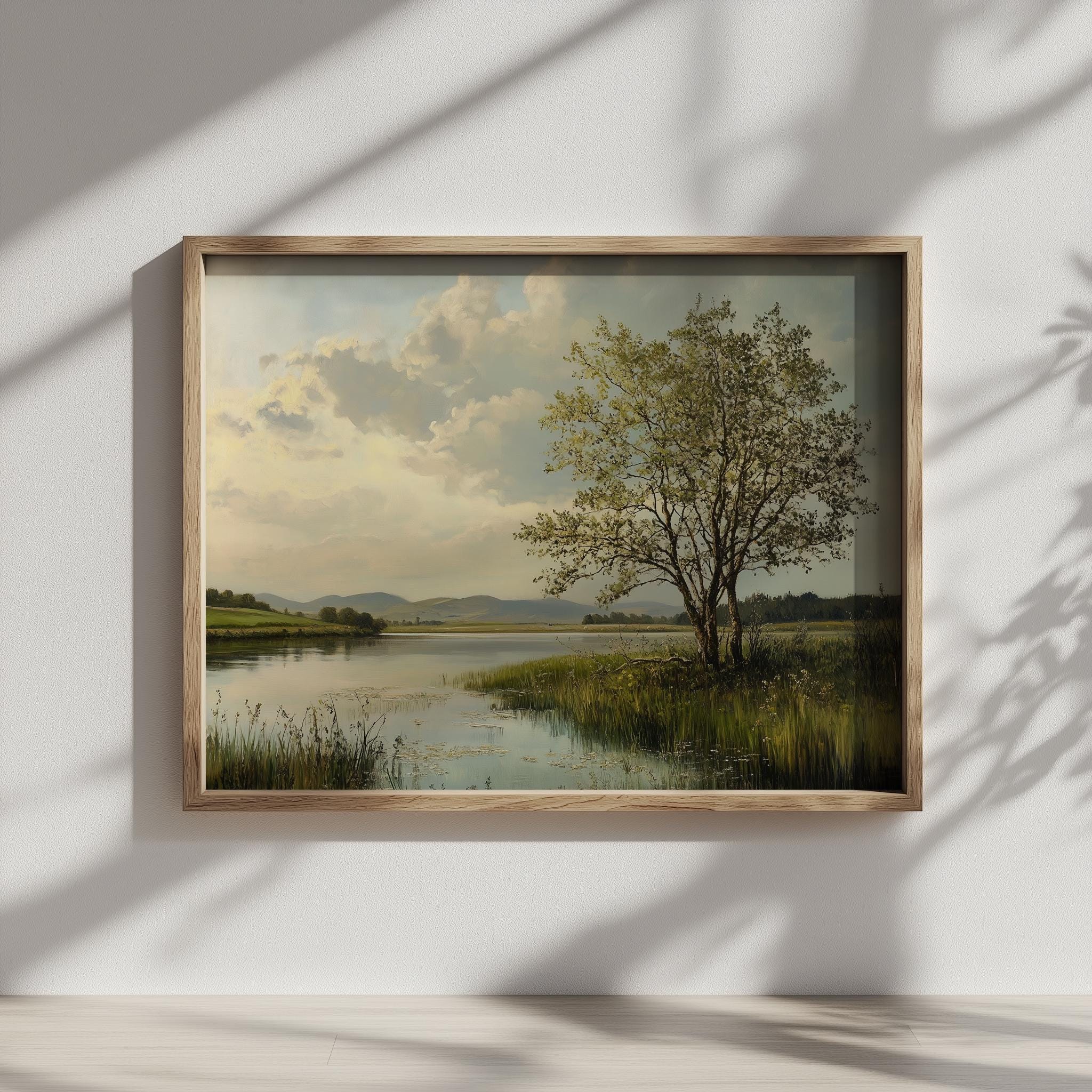 Printable Riverside Spring Landscape - Serene Solitary Tree ...