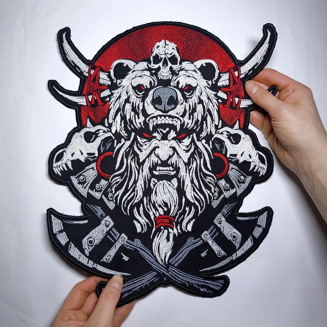 Viking Berserker Bear Back Patch – Large Norse Skull Iron on ...