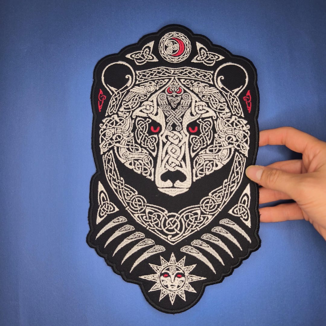 Viking Valhalla Bear Embroidered Patch: Large Iron-on Jacket Applique ...