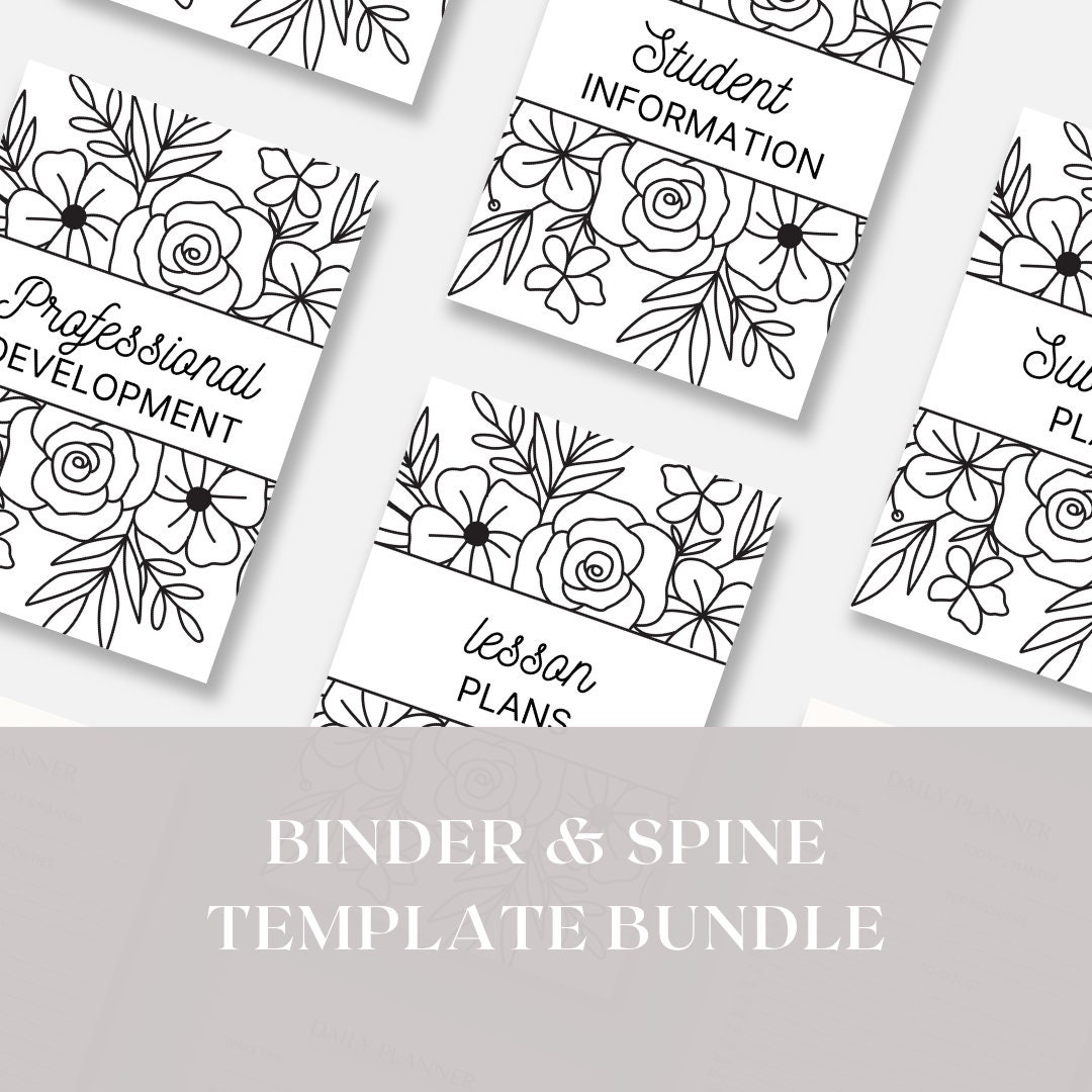 Editable Binder Cover and Spines | Floral B & W - Etsy
