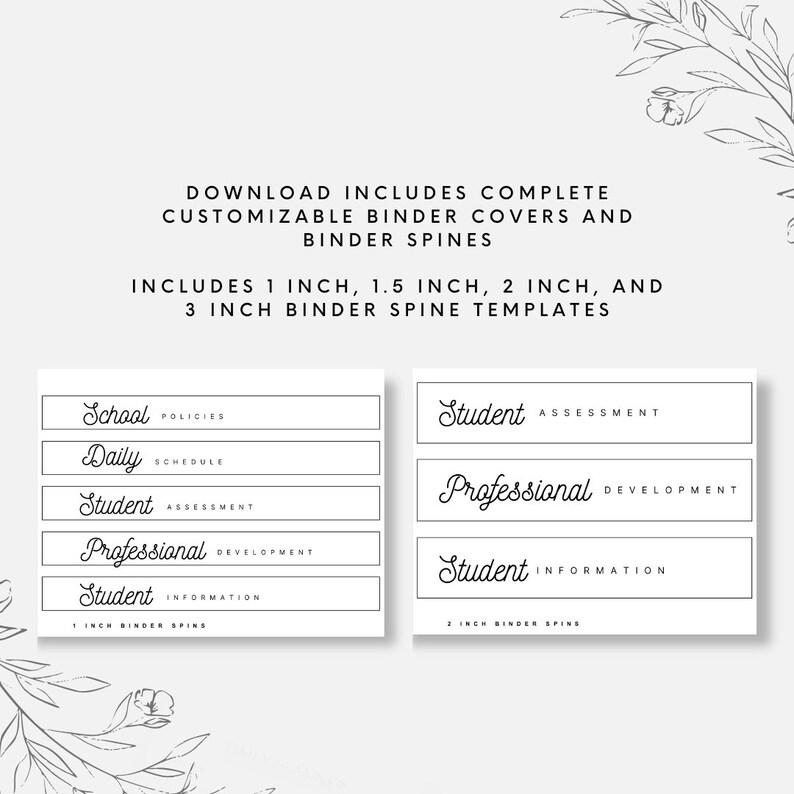 Editable Binder Cover and Spines | Floral B & W - Etsy