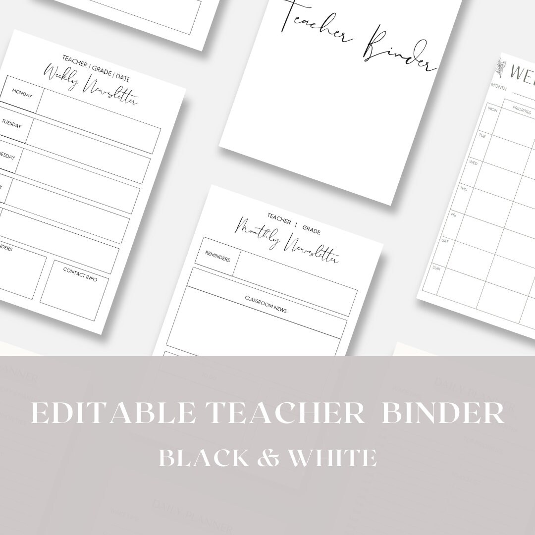 Teacher Binder | Black & White - Etsy