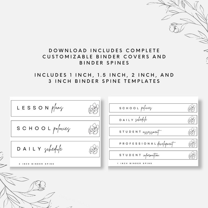 Editable Binder Cover and Spines | Magnolia B & W - Etsy