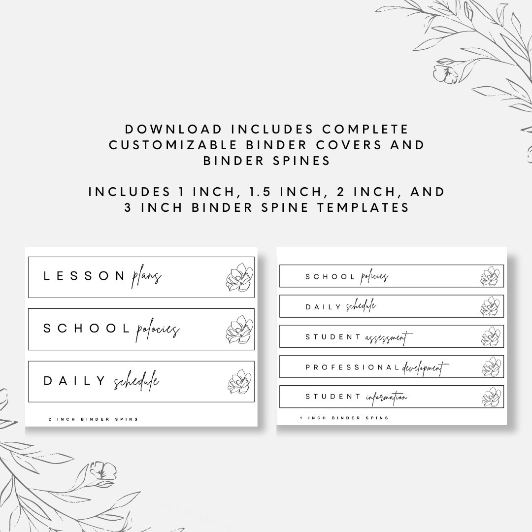 Editable Binder Cover and Spines | Magnolia B & W - Etsy