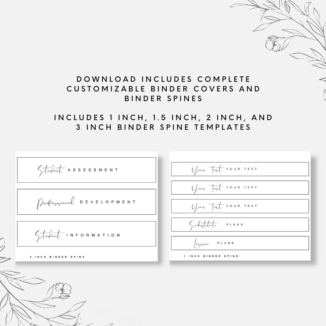 Editable Binder Cover and Spines Elegant B & W - Etsy