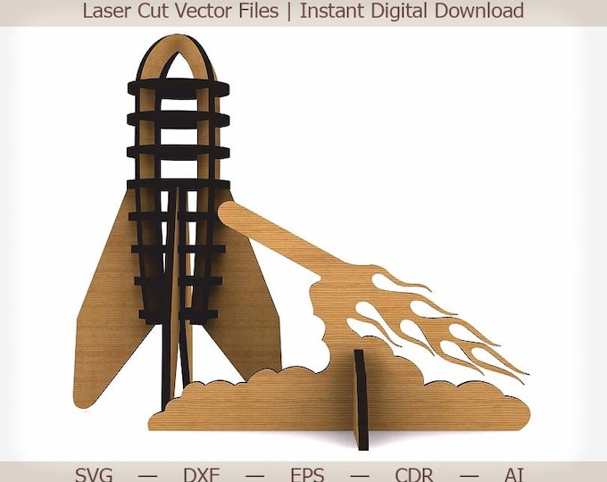 Laser Cut Blast off Rocket Model 3D Wooden Plywood Cardboard Toy 3mm ...