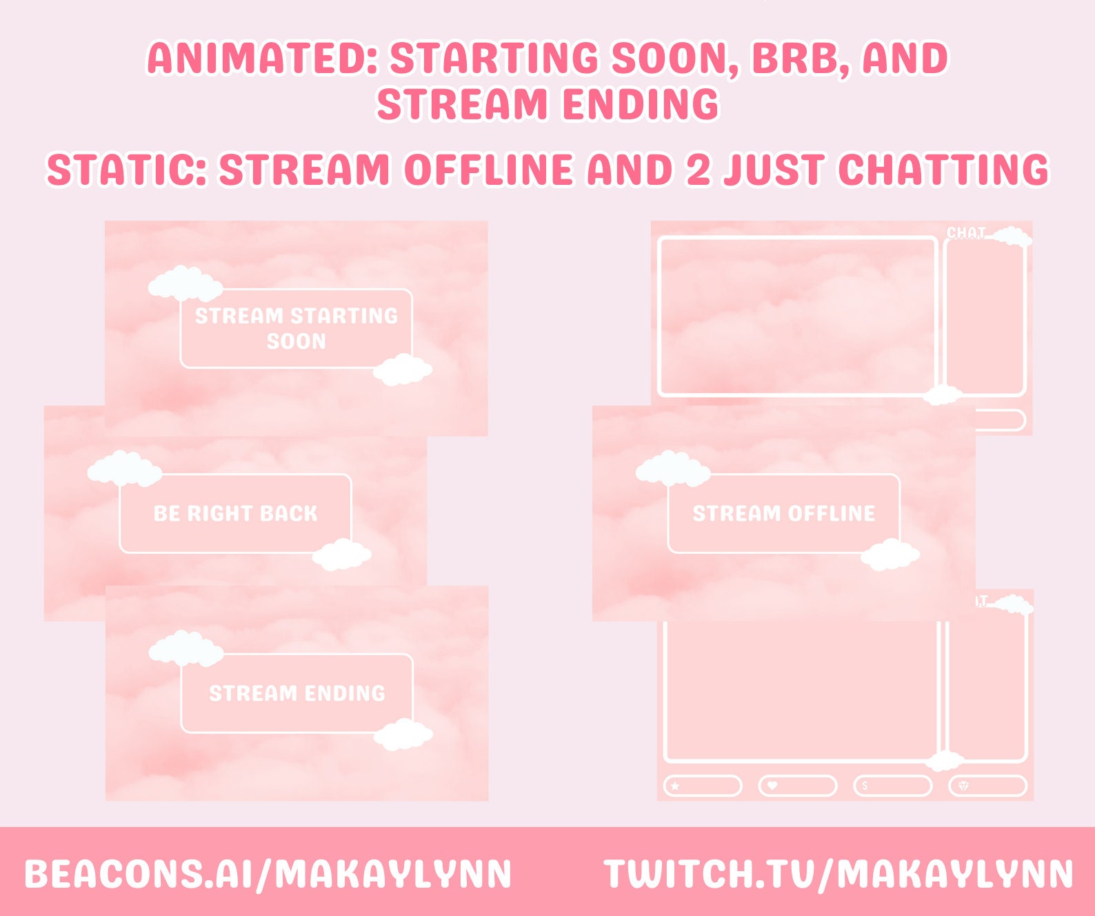 Animated Pink Cloud Twitch Overlays and Scenes - Stream Starting, Be ...