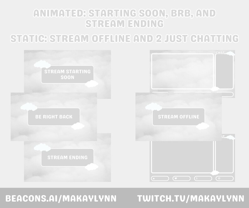 Animated White Clouds Twitch Overlays and Scenes - Stream Starting, BRB ...