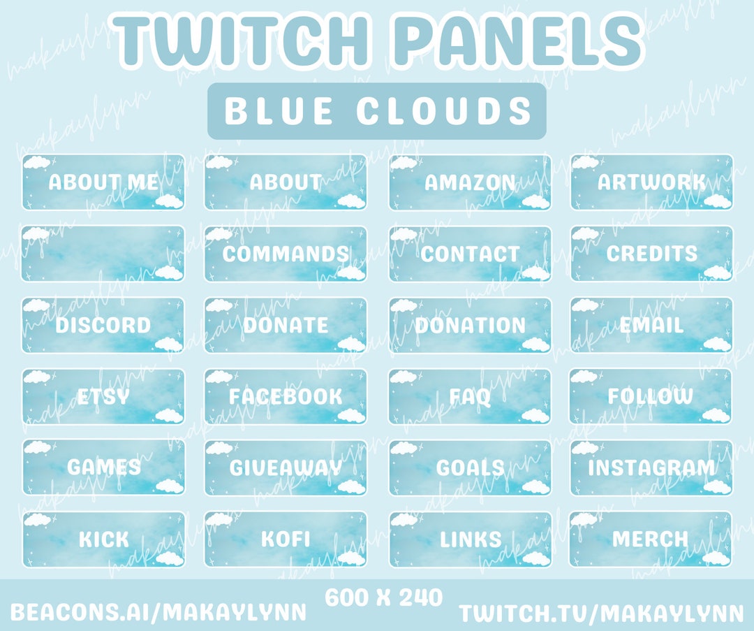 50 Blue Clouds Panels for Twitch - Streamer, Cute, Sky Blue, Vaporwave ...