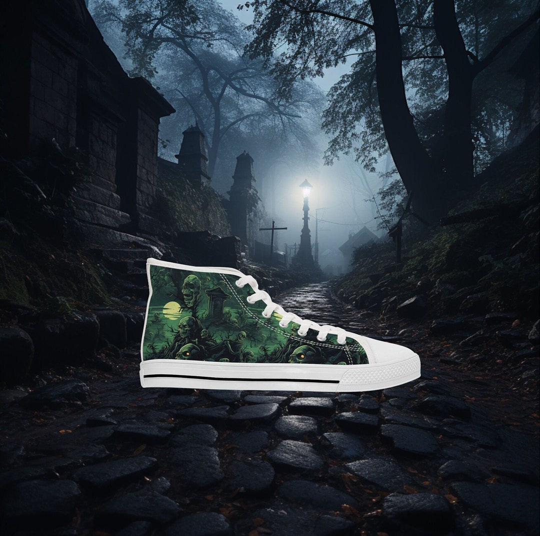 High Tops Sneaker With Zombies, Womens High Tops With Zombie Graveyard ...