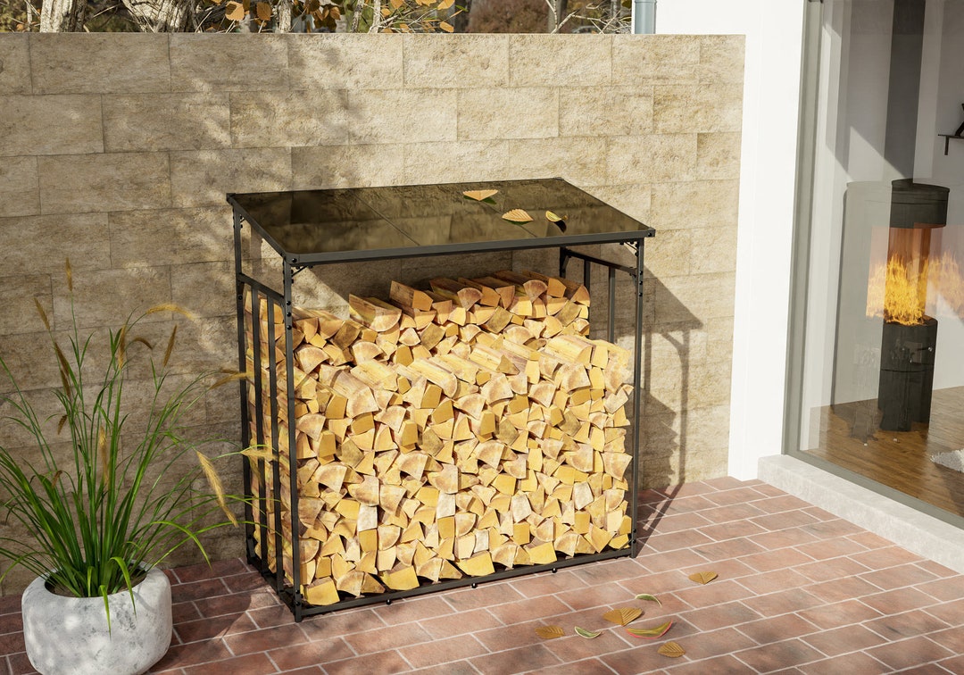 Firewood Shelter Made of Aluminum Anthracite S V1 Firewood Rack Outdoor ...