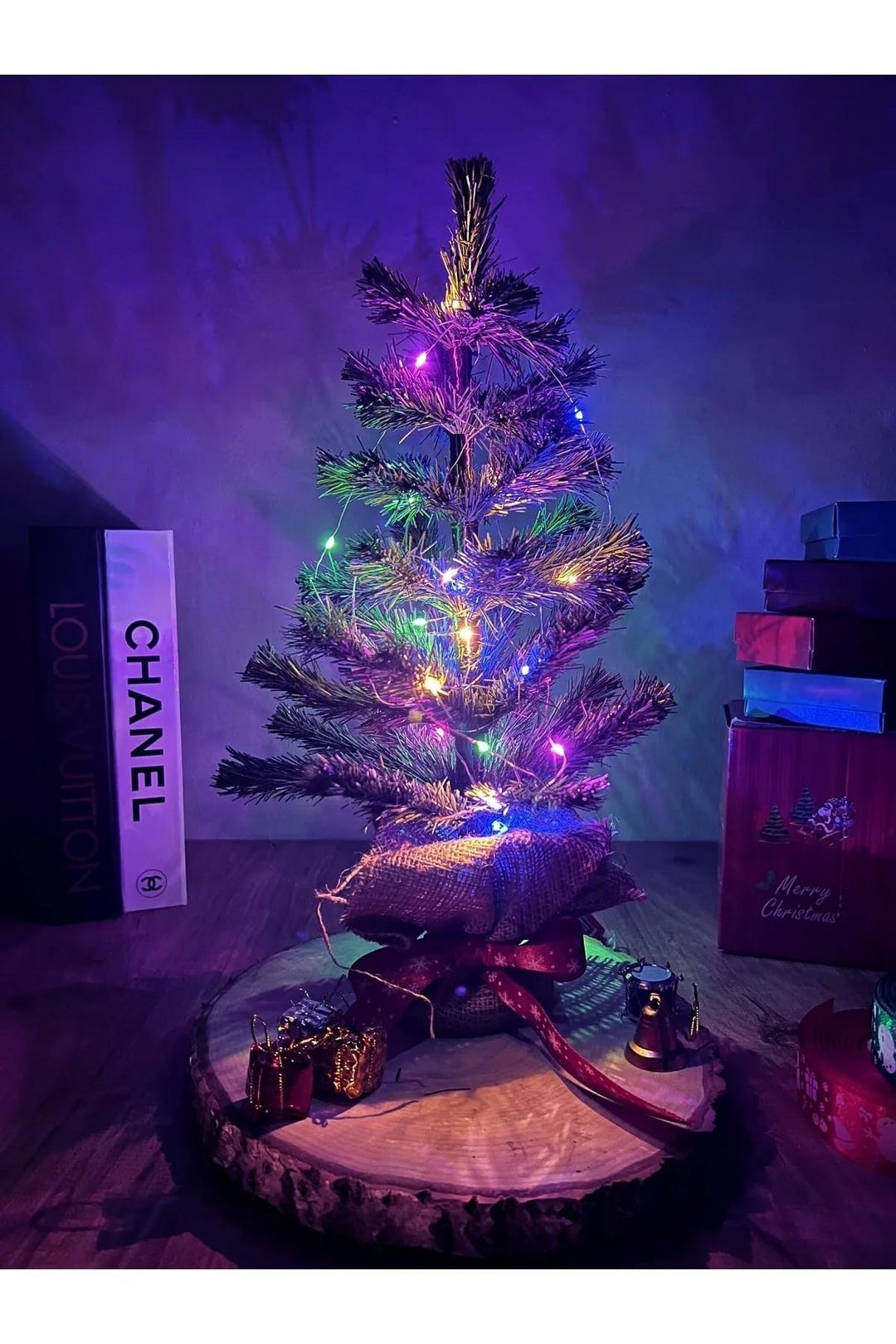 40 Cm Colorful RGB LED Lighted Christmas Pine Tree With Log Base and ...
