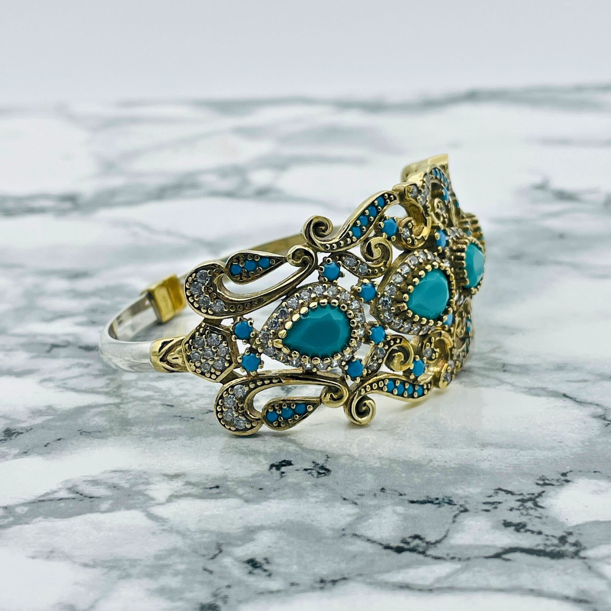Women's Silver Turquoise Adjustable Cuff, Ottoman Turkish Handmade Bracelet, Women Vintage Cuff ...