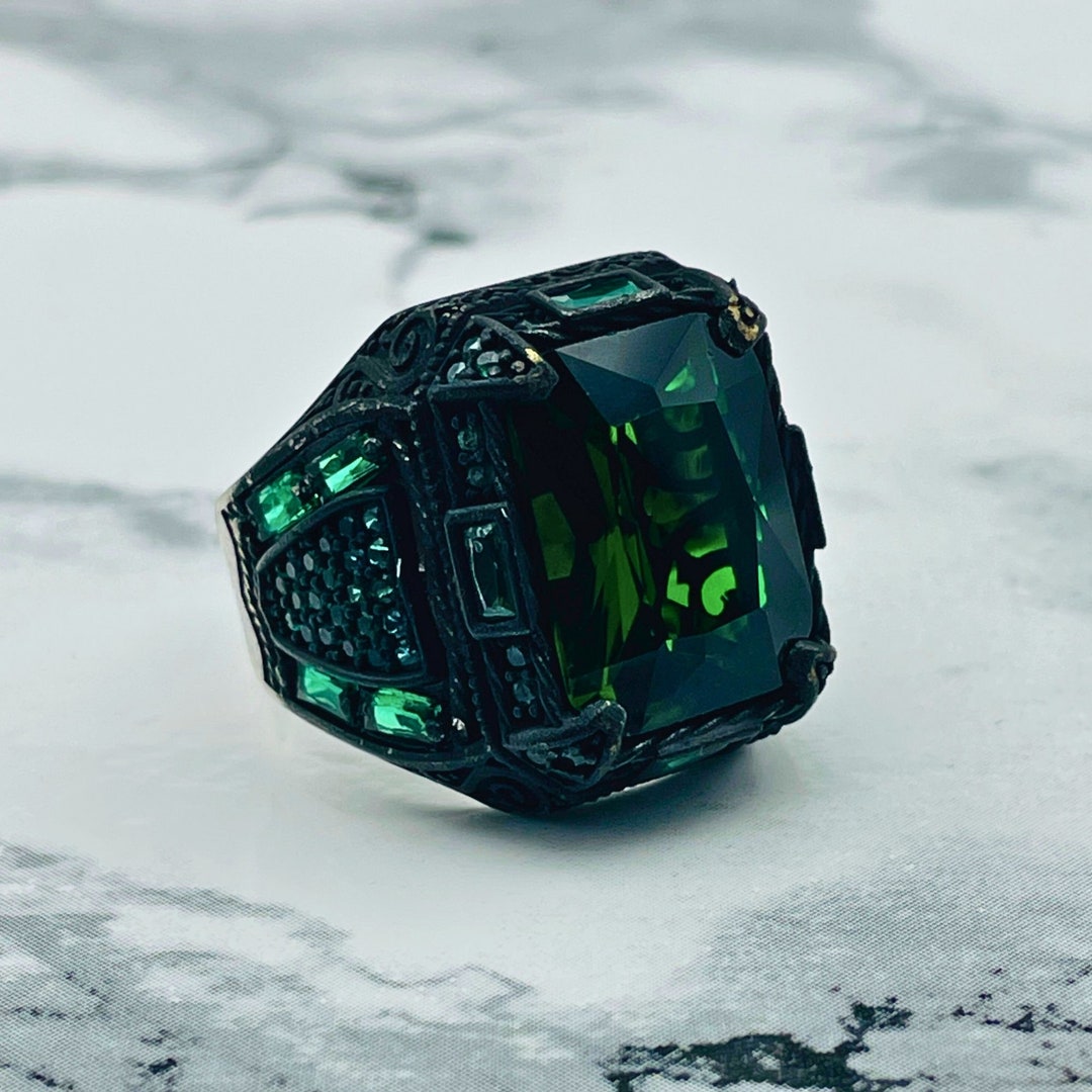 925 Sterling Silver Square Stone Men's Ring Emerald - Etsy