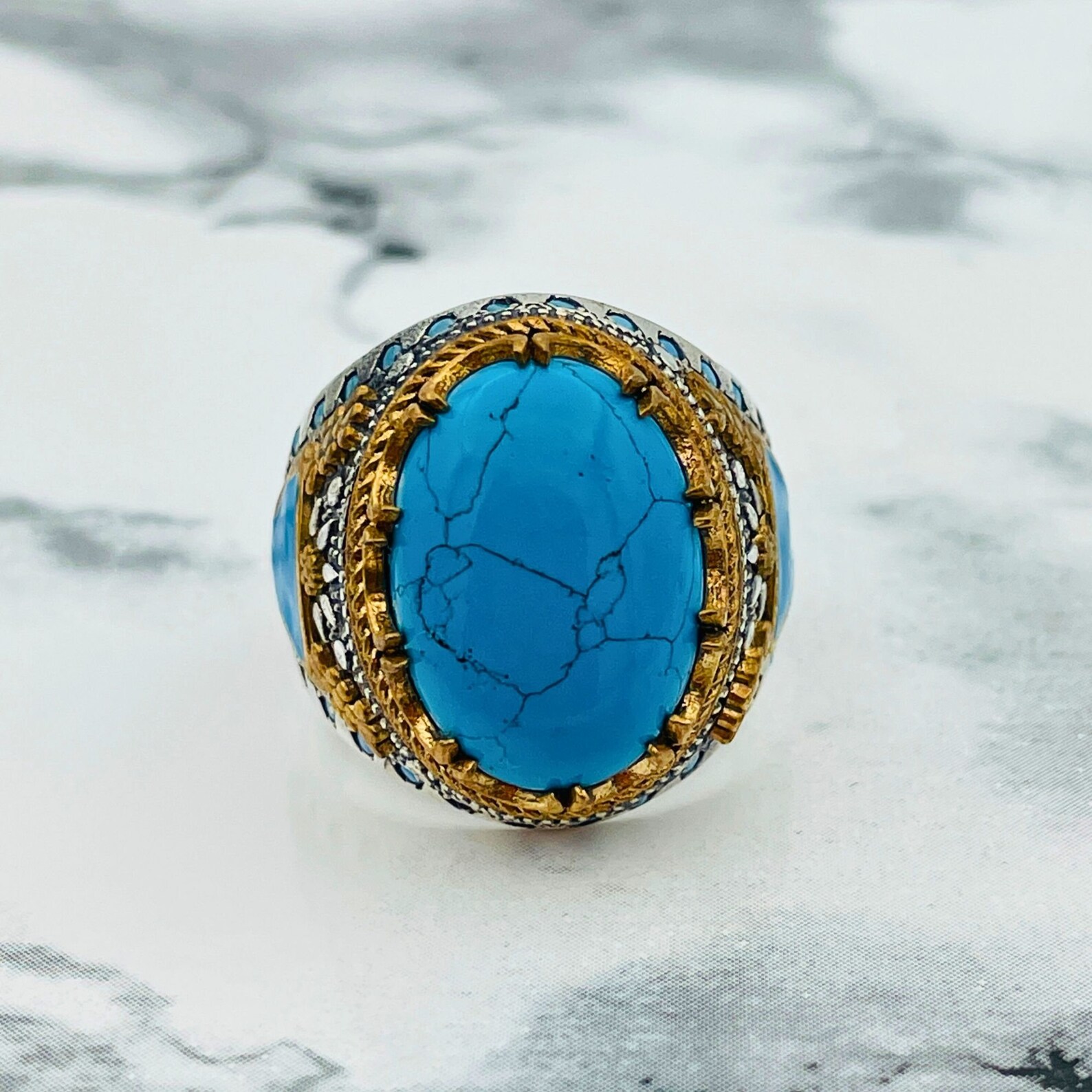 Turquoise Stone Men's Ring, 925 Sterling Silver Ottoman Style Ring ...