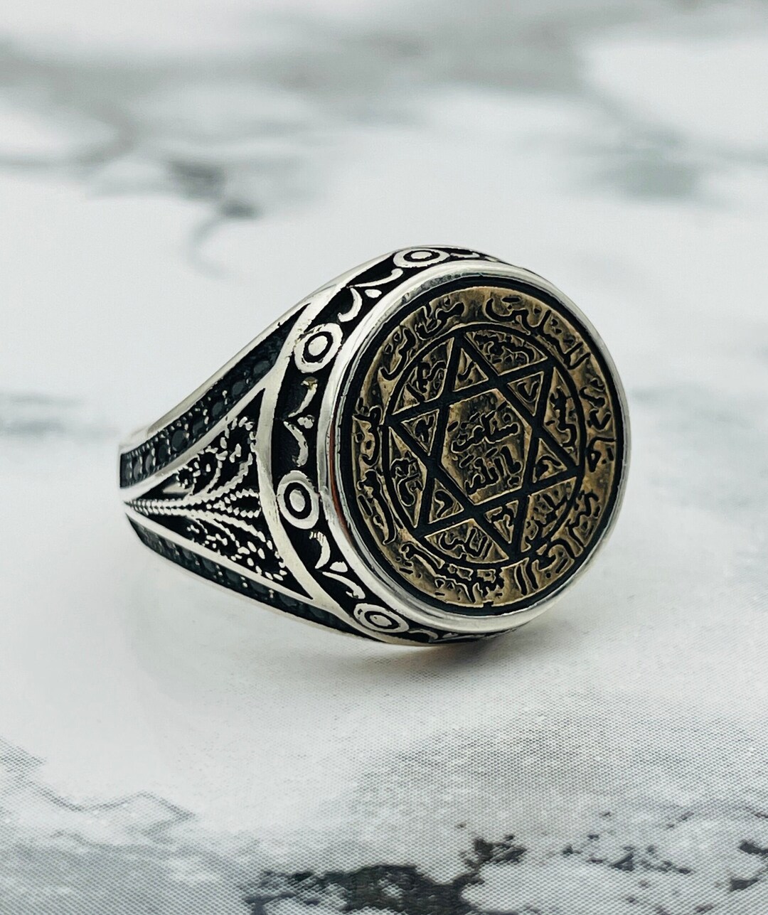 925K Sterling Silver Seal of Solomon Ring , Solomon Signet Ring , Star ...