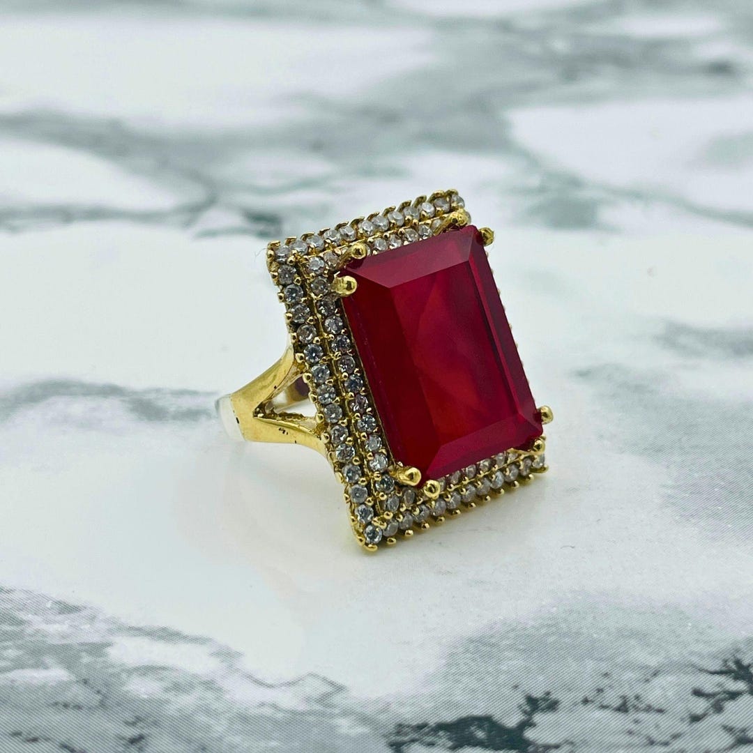 Ruby Stone Women Authentic Ring, Rectangle Ring, Vintage Ring, Antique ...