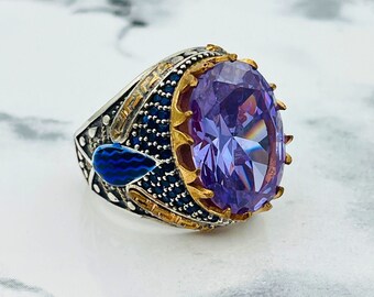 Turquoise Stone Men's Ring, 925 Sterling Silver Ottoman Style Ring ...