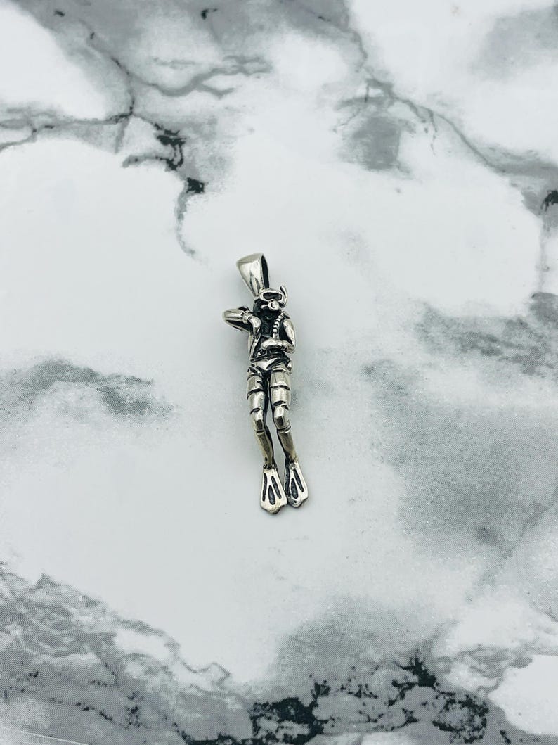 Sterling Silver Diver Pendant: Oxidized 925 Swimmer Necklace - Etsy