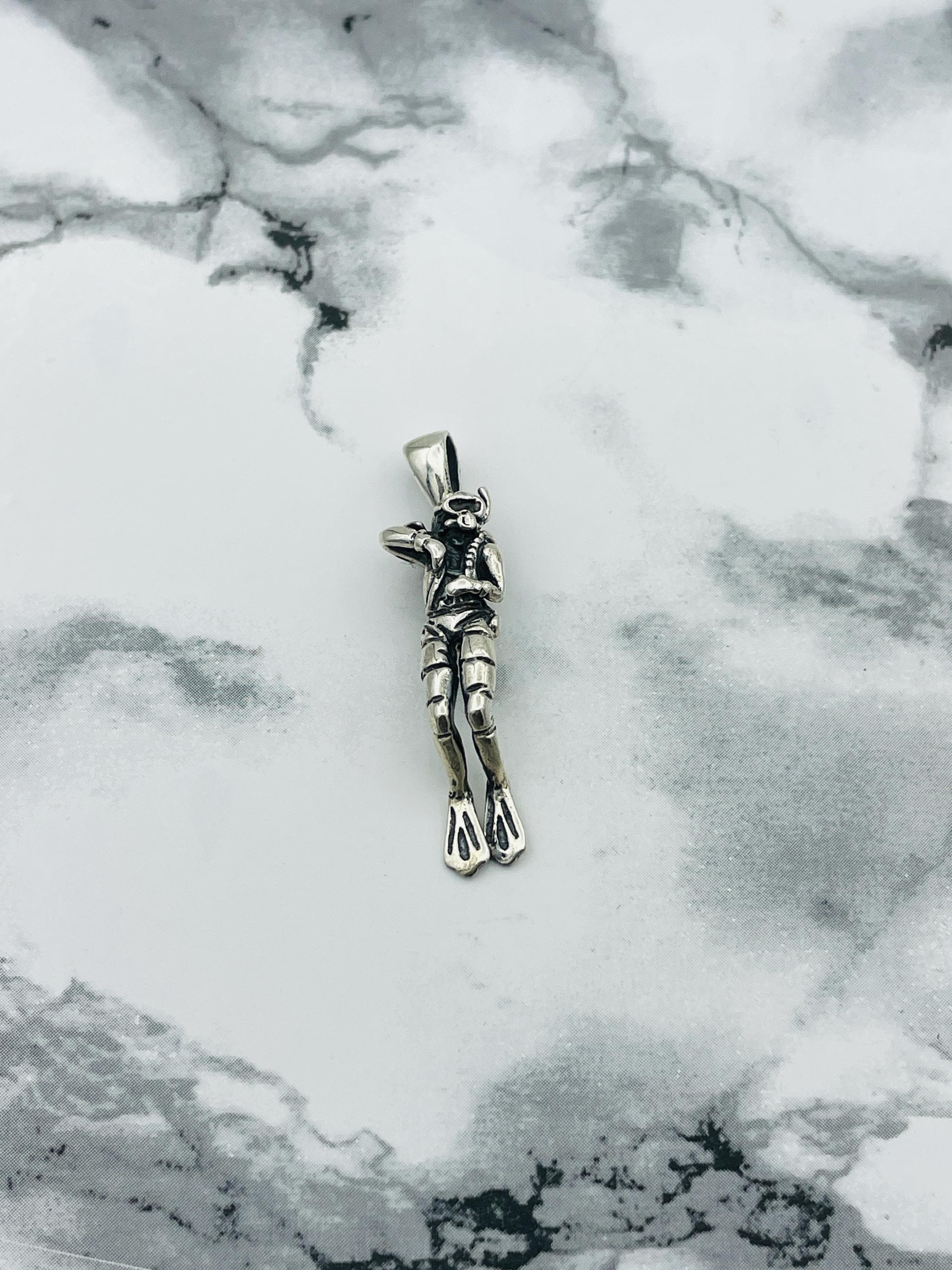 Sterling Silver Diver Pendant: Oxidized 925 Swimmer Necklace - Etsy