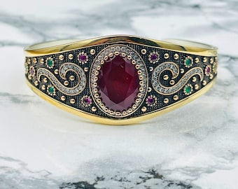 Women's Silver Turquoise Adjustable Cuff, Ottoman Turkish Handmade ...