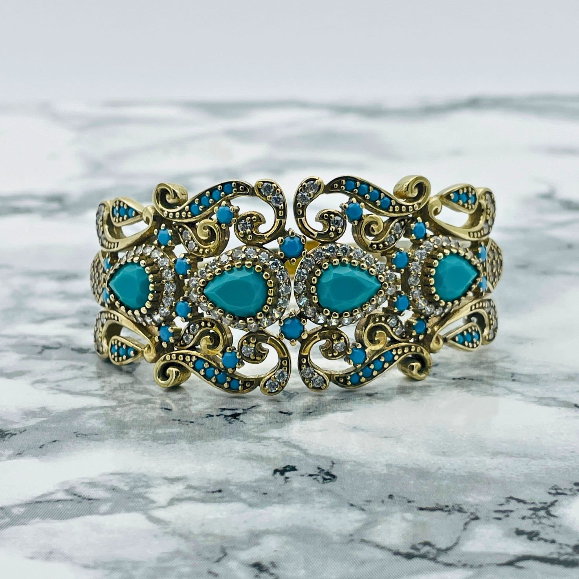 Women's Silver Turquoise Adjustable Cuff, Ottoman Turkish Handmade Bracelet, Women Vintage Cuff ...