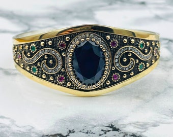 Women's Silver Turquoise Adjustable Cuff, Ottoman Turkish Handmade ...