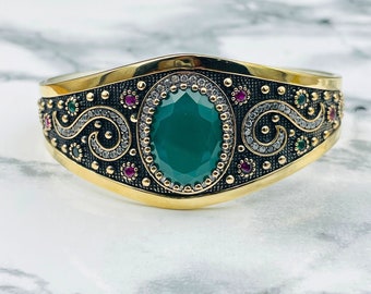 Women's Silver Turquoise Adjustable Cuff, Ottoman Turkish Handmade ...