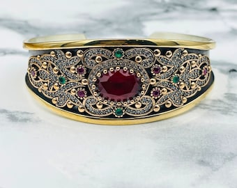 Women's Silver Turquoise Adjustable Cuff, Ottoman Turkish Handmade ...