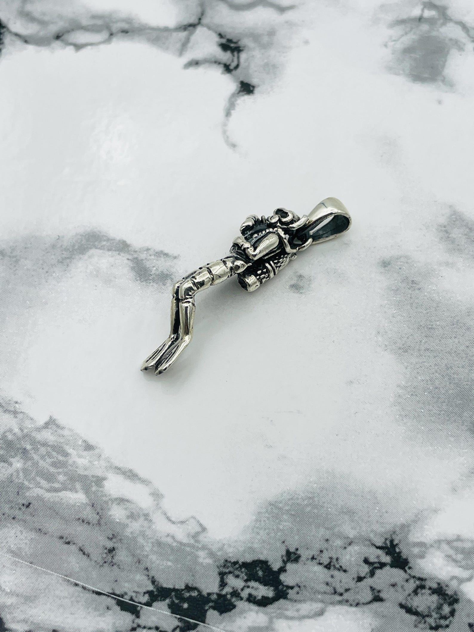Sterling Silver Diver Pendant: Oxidized 925 Swimmer Necklace - Etsy