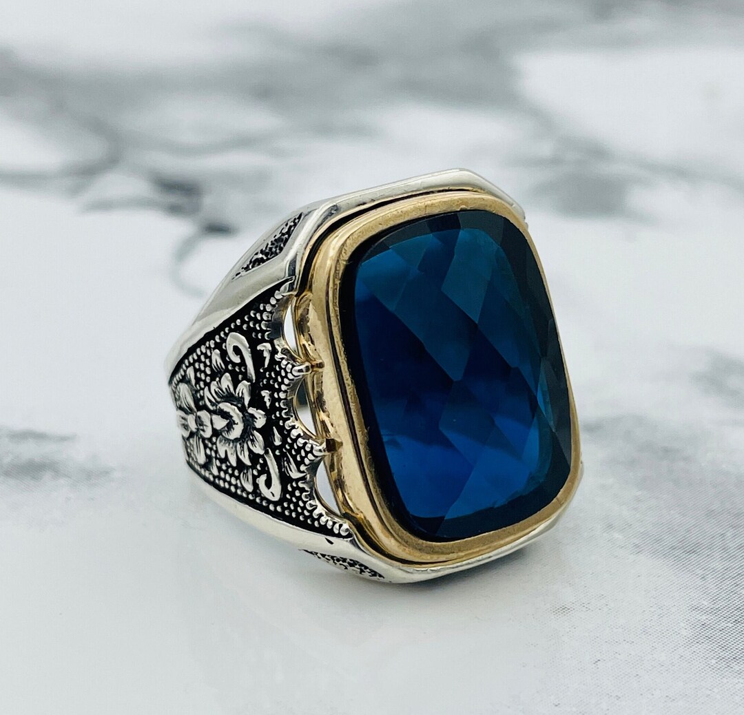 925K Sterling Sapphire Stone Ring for Men, Sapphire Stone Flower ...