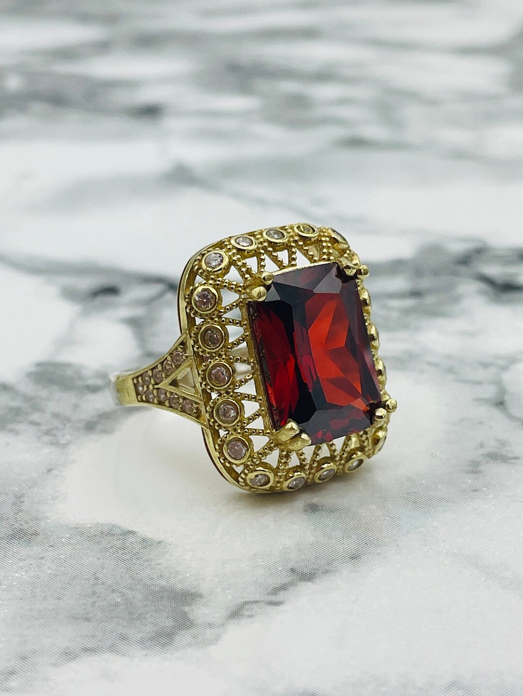 925K Sterling Silver Red Ruby Stone Vintage Women Ring, Ruby Ring ...