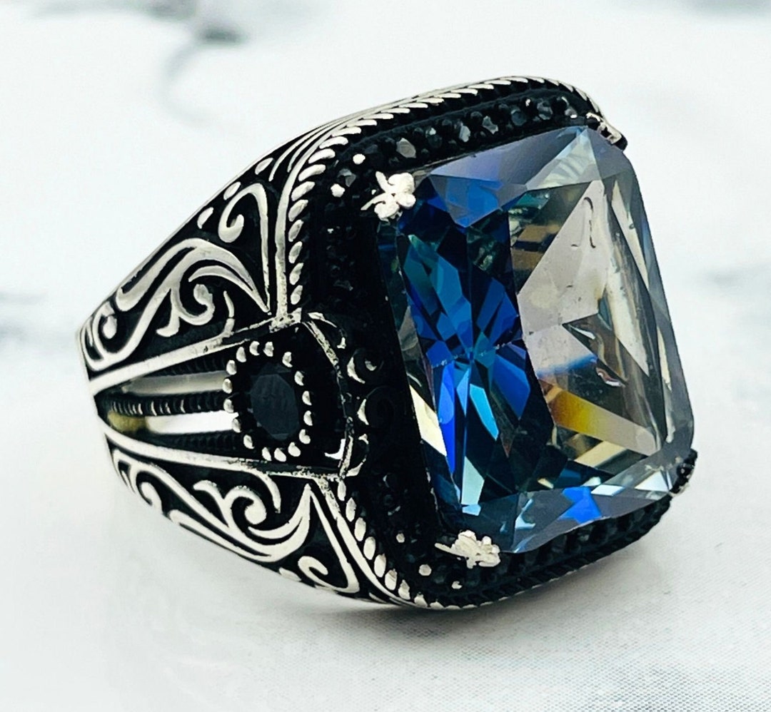 925 Sterling Silver Men's Tanzanite Stone Ring, Turkish Handmade ...